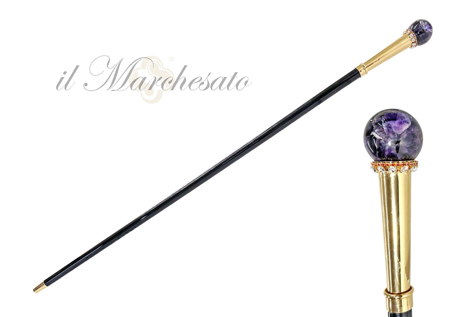 Walking stick - Exquisite Sphere With Minerals Crystals - Natural Amet ...