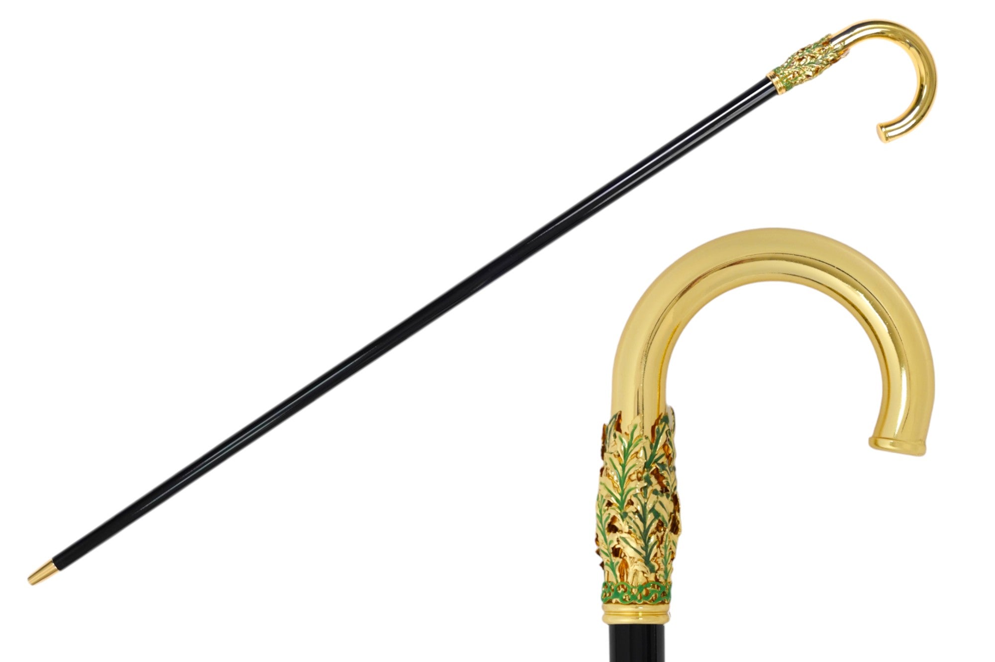 Hand-Painted Golden Plated Metal Walking Cane with Leaf Design ...