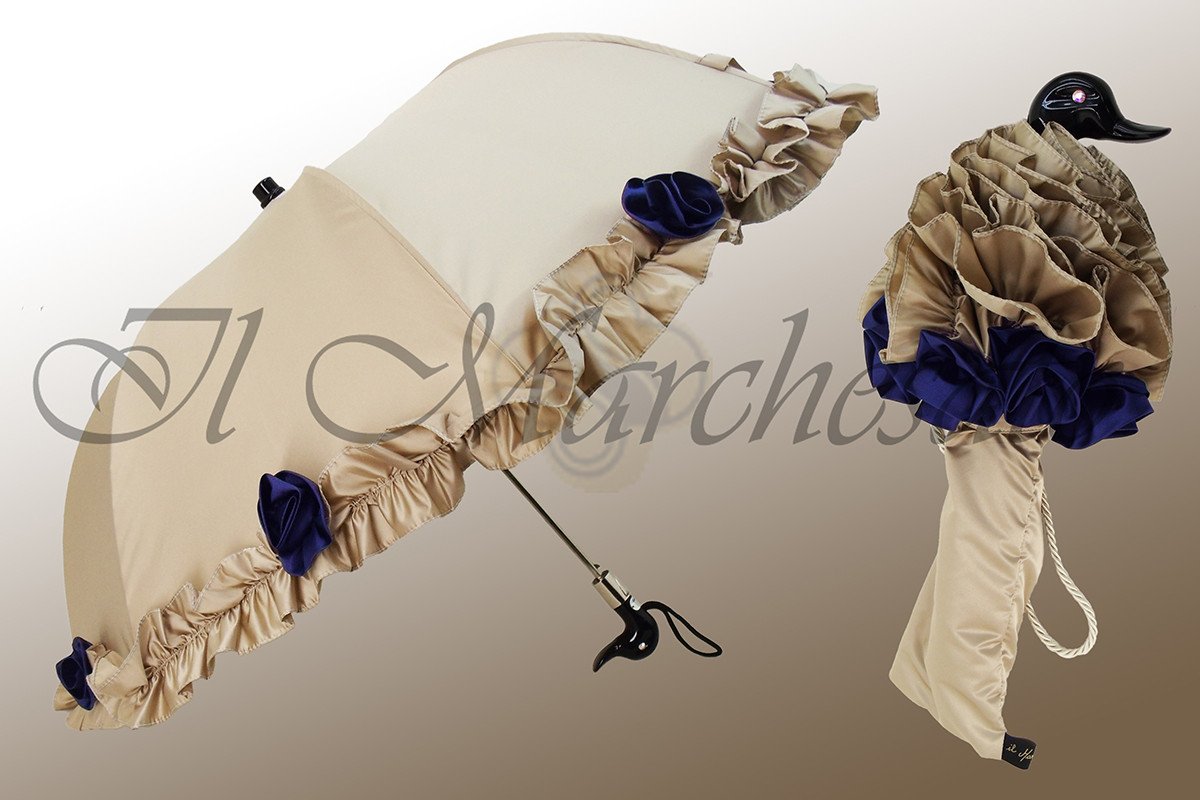 Amazing Frilly Cream Folding Umbrella Parasol – ilMarchesato - Luxury ...