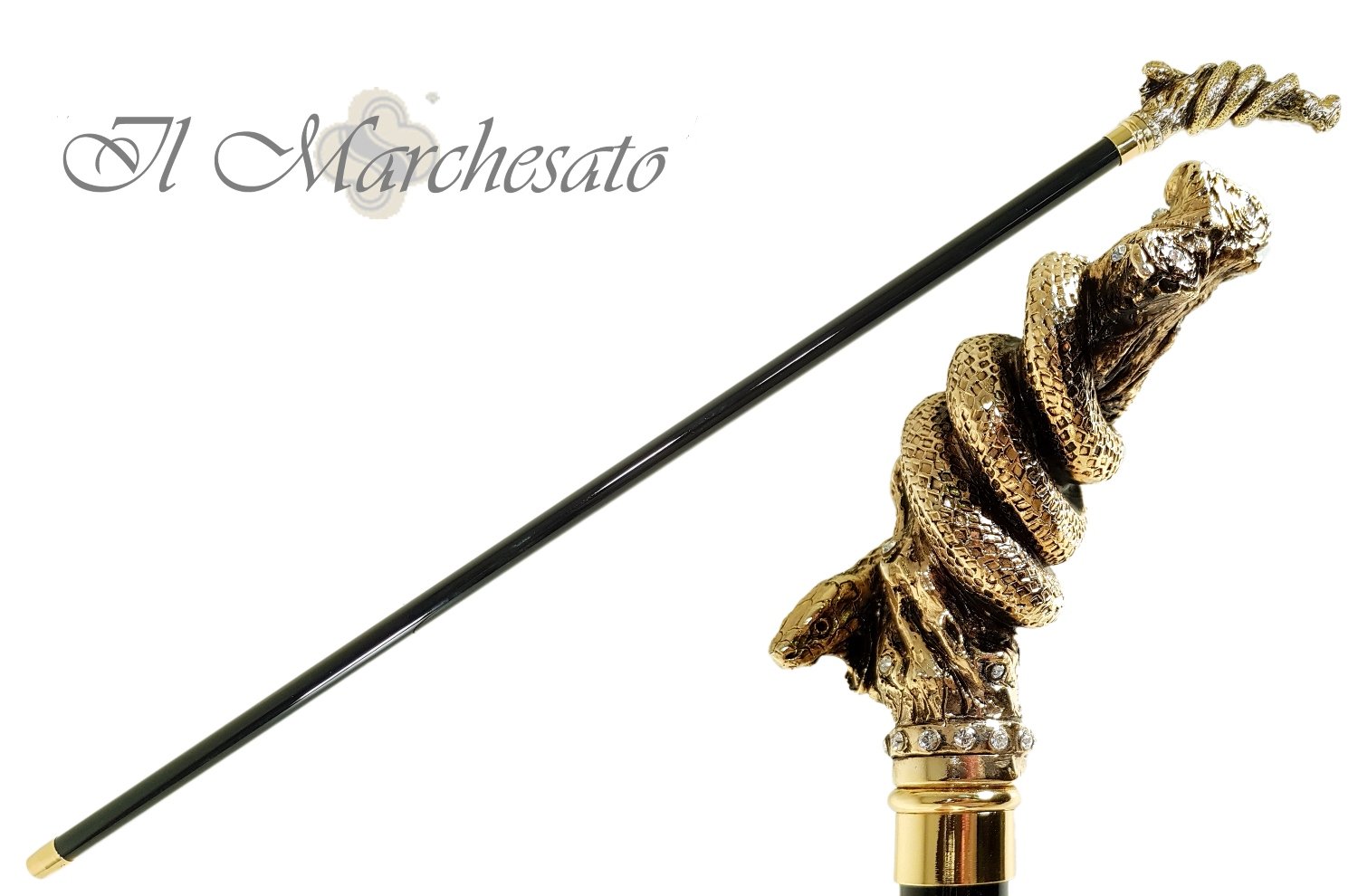 Fantastic Gold Plated Snake Embellished With Crystals - Walking Cane ...