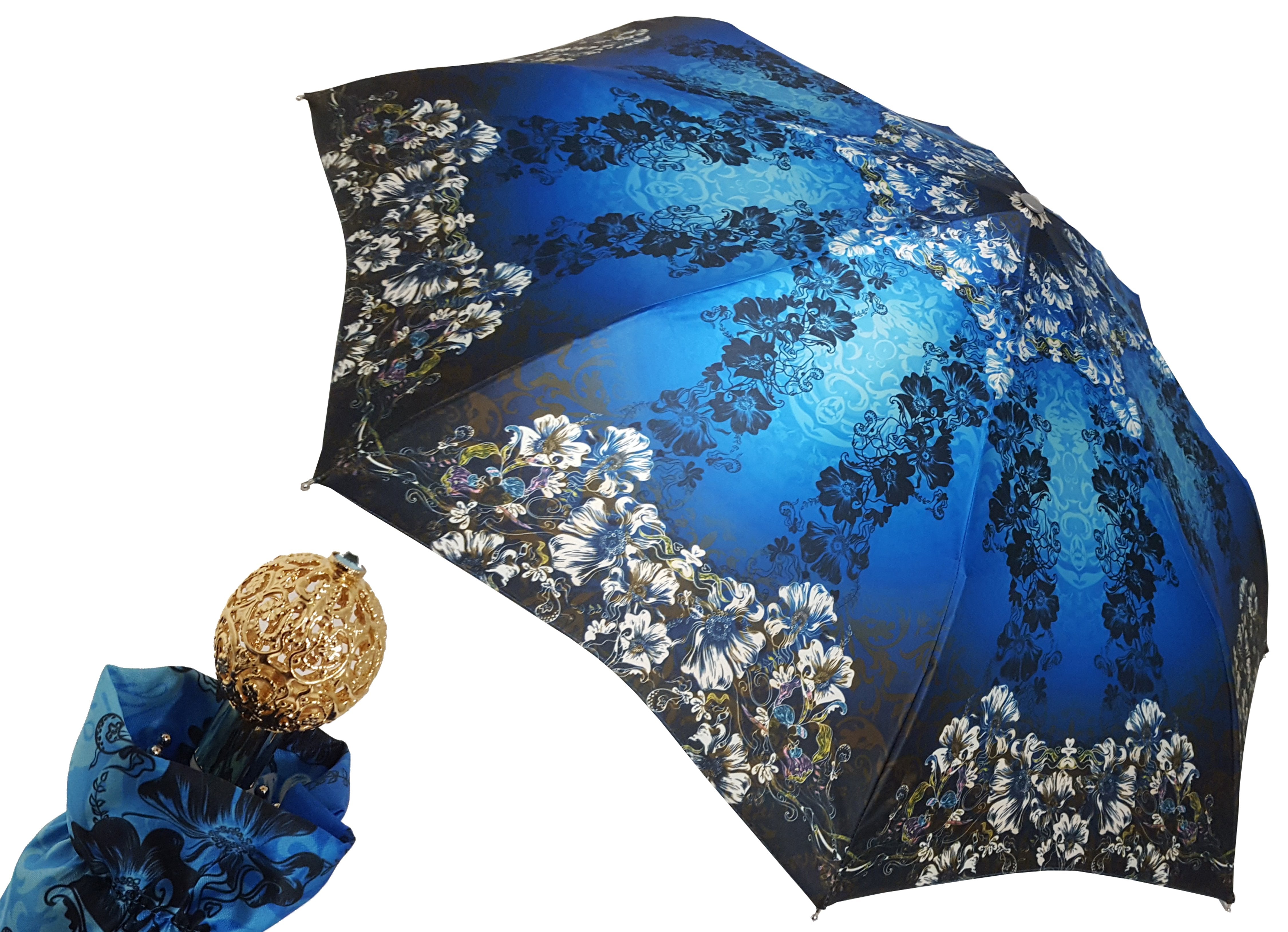Awesome Blue Flowered Umbrella – ilMarchesato - Luxury Umbrellas, Canes ...